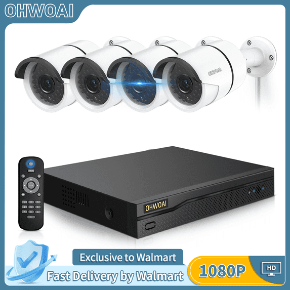 OHWOAI Wired Security Camera System, 1080P 2MP DVR, 4 Outdoor Cameras ...