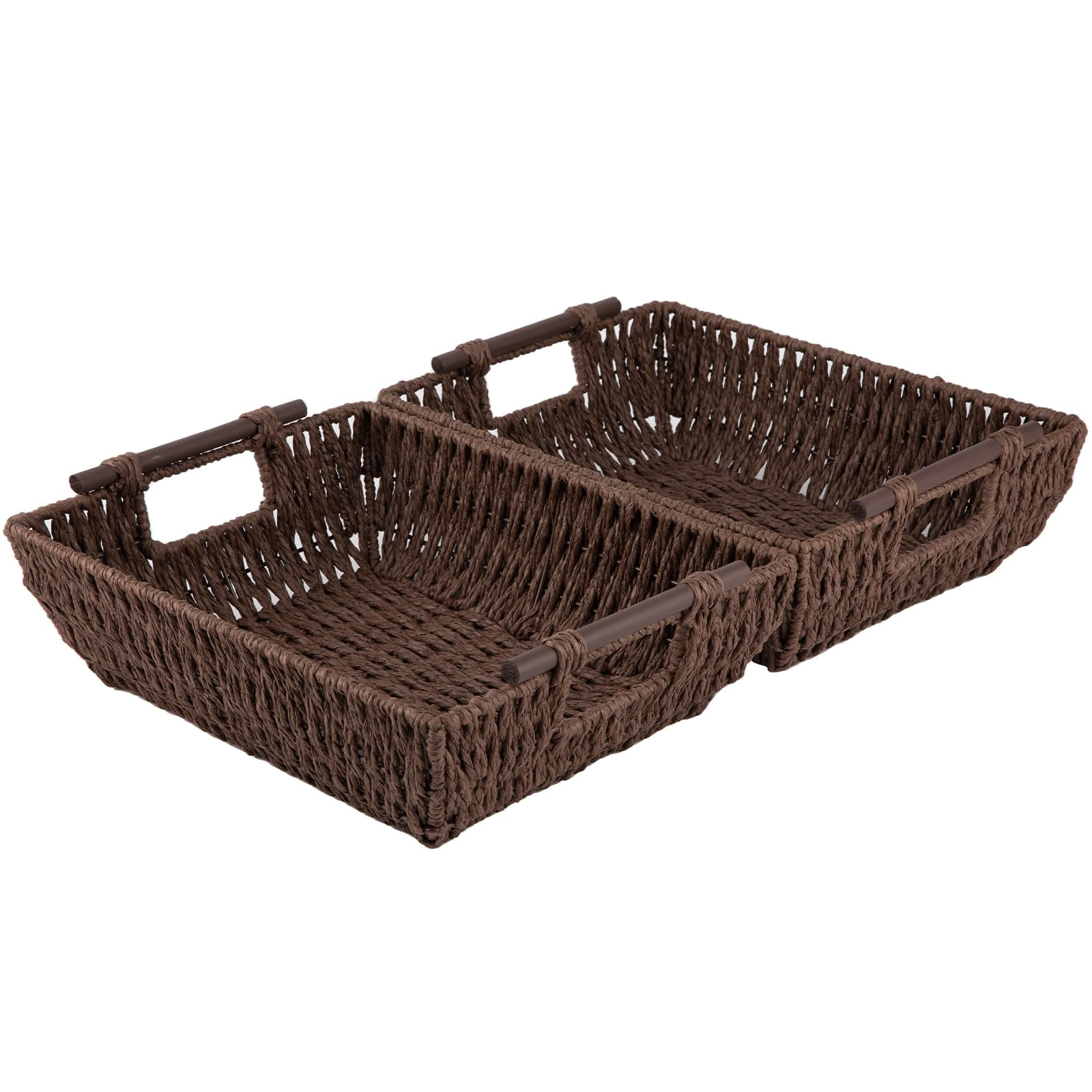 OIAHOMY Storage Baskets, Small Paper Rope Wicker Organizers with Wooden ...