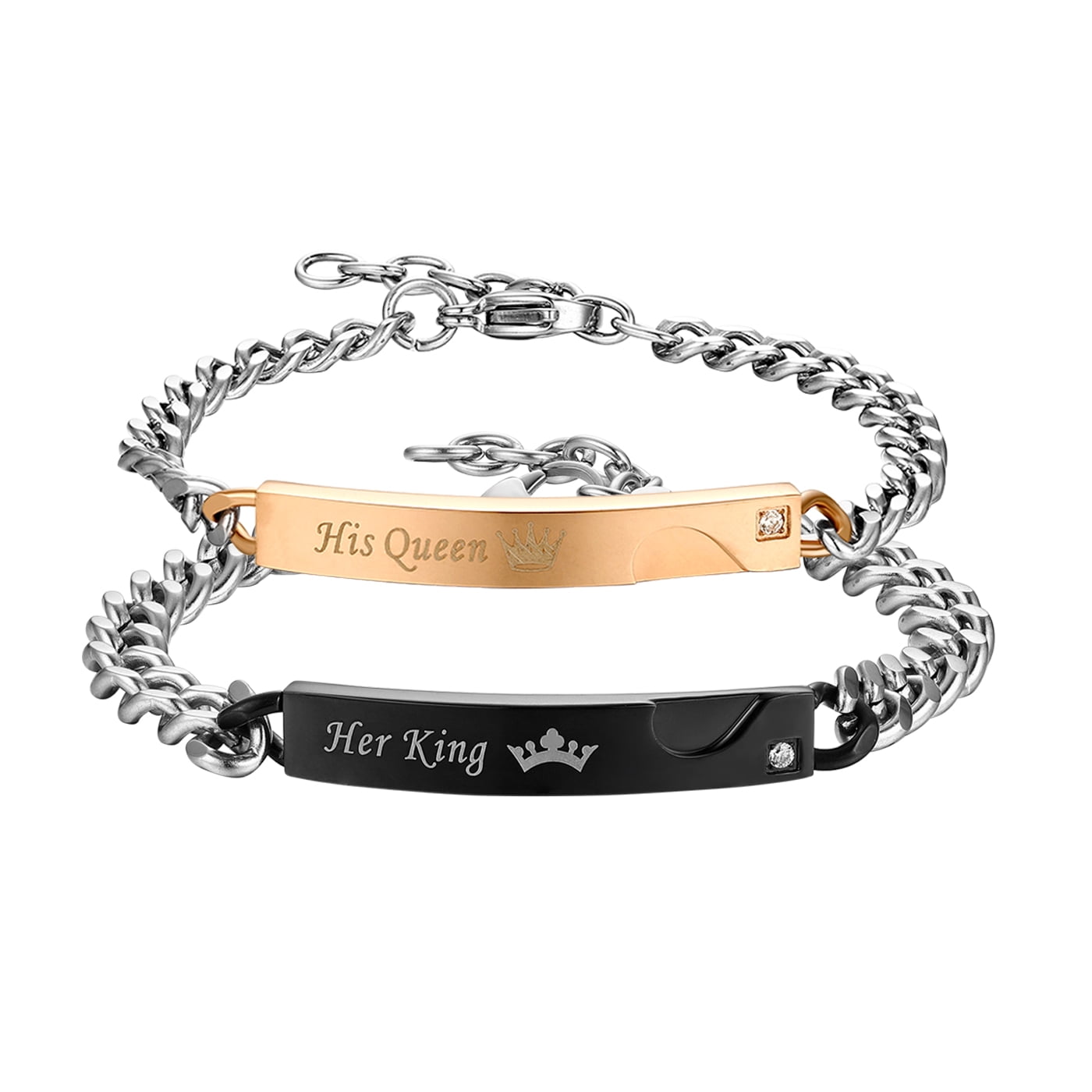 OIDEA 2PCS Crown Matching Her King and His Queen Couples Bracelets ...