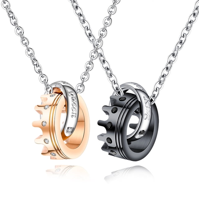 OIDEA 2PCS Stainless Steel CZ His Queen Her King Crown King Couples ...