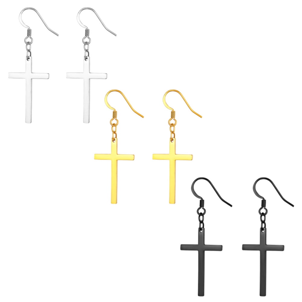 Oidea Vintage Stainless Steel Cross Dangle Earrings 3 Pairs Hook