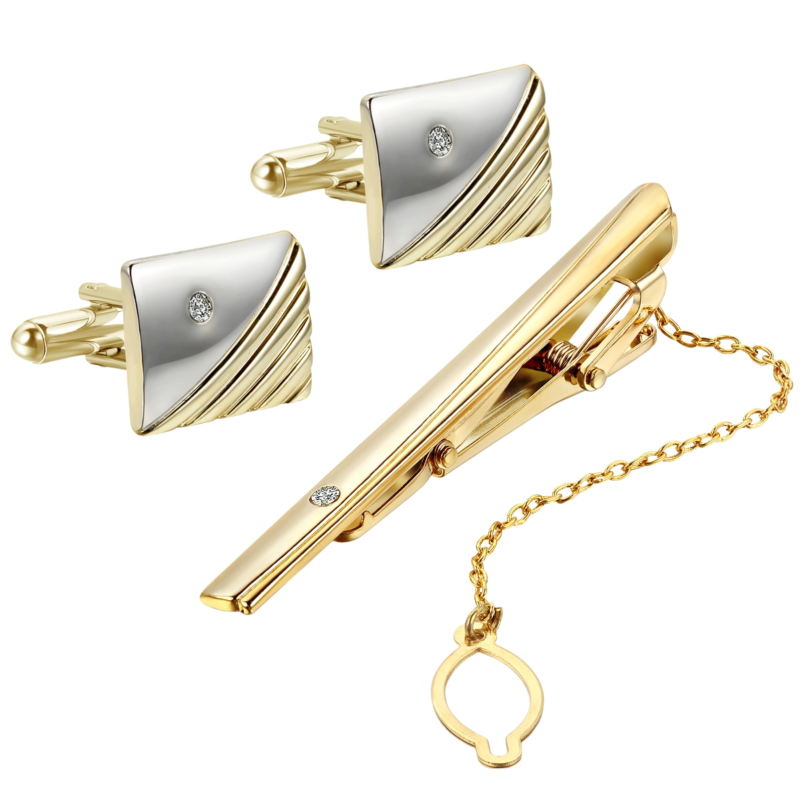 OIDEA Gold Stainless Steel Square Cuff Links Cufflinks and Tie Clip for ...