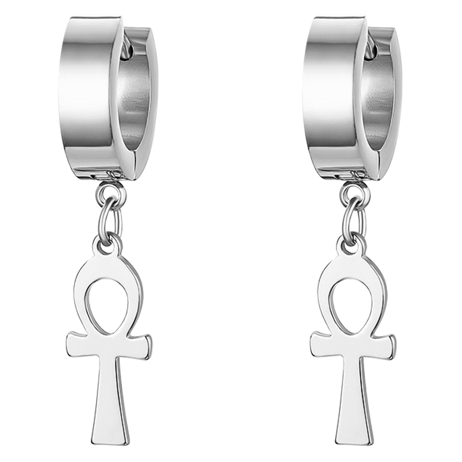 OIDEA Silver Stainless Steel Ankh Cross Dangle Piercing Hoop Earrings ...