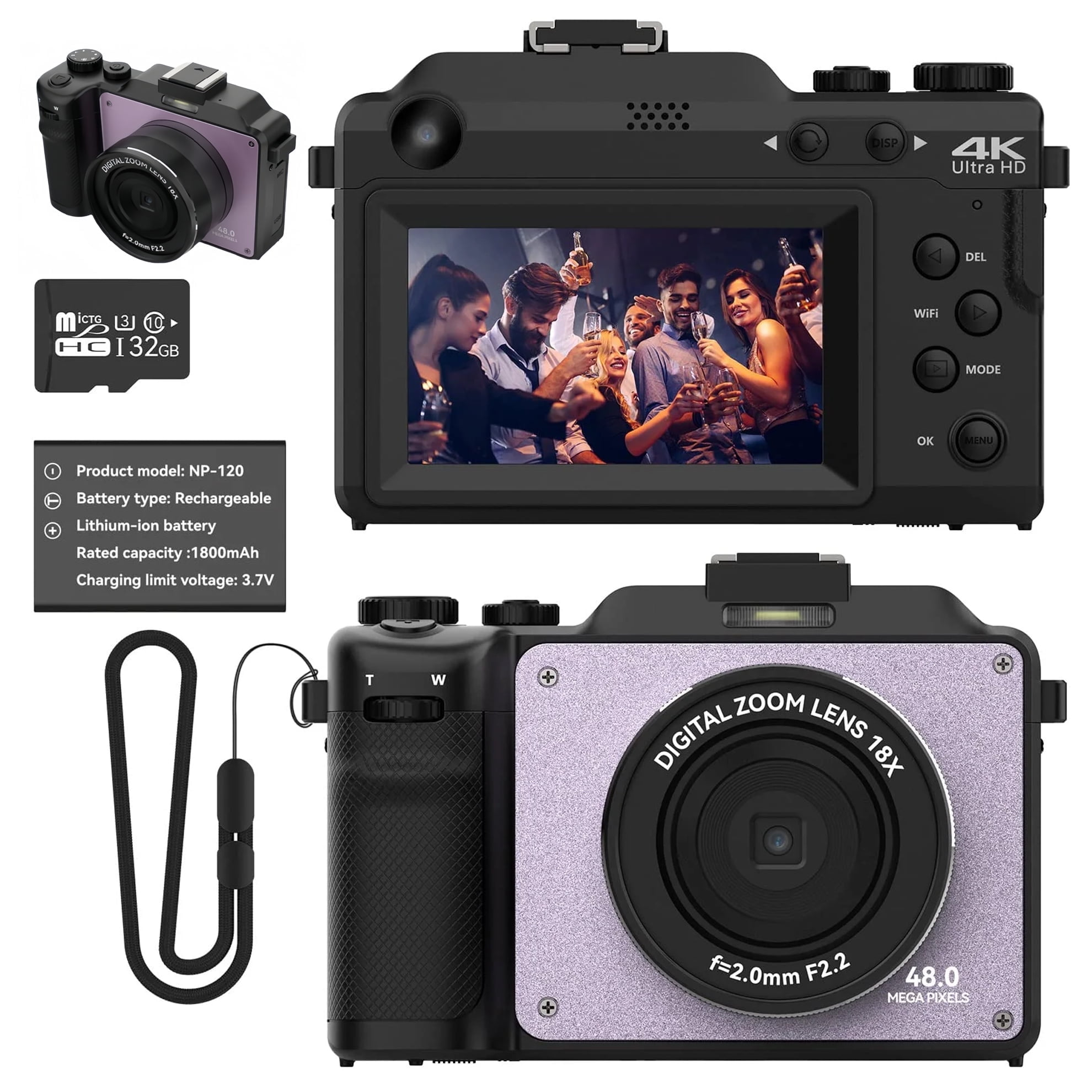 OIEXI 48MP 4K Digital Camera, 18X Zoom, Dual Cameras, 32GB Card ...