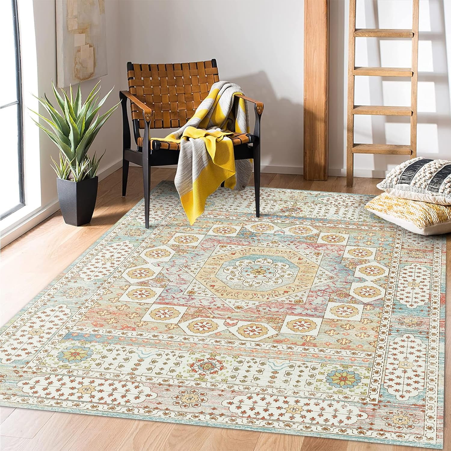 OIGAE 5'x 7' Washable Rug, Vintage Medallion Area Rugs with Non-Slip ...