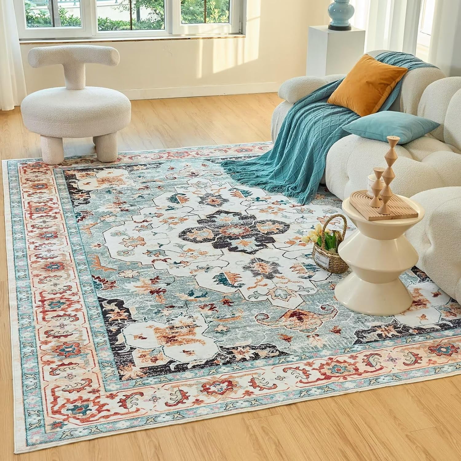 OIGAE 5'x 7' Washable Rug, Vintage Medallion Area Rugs with Non-Slip ...