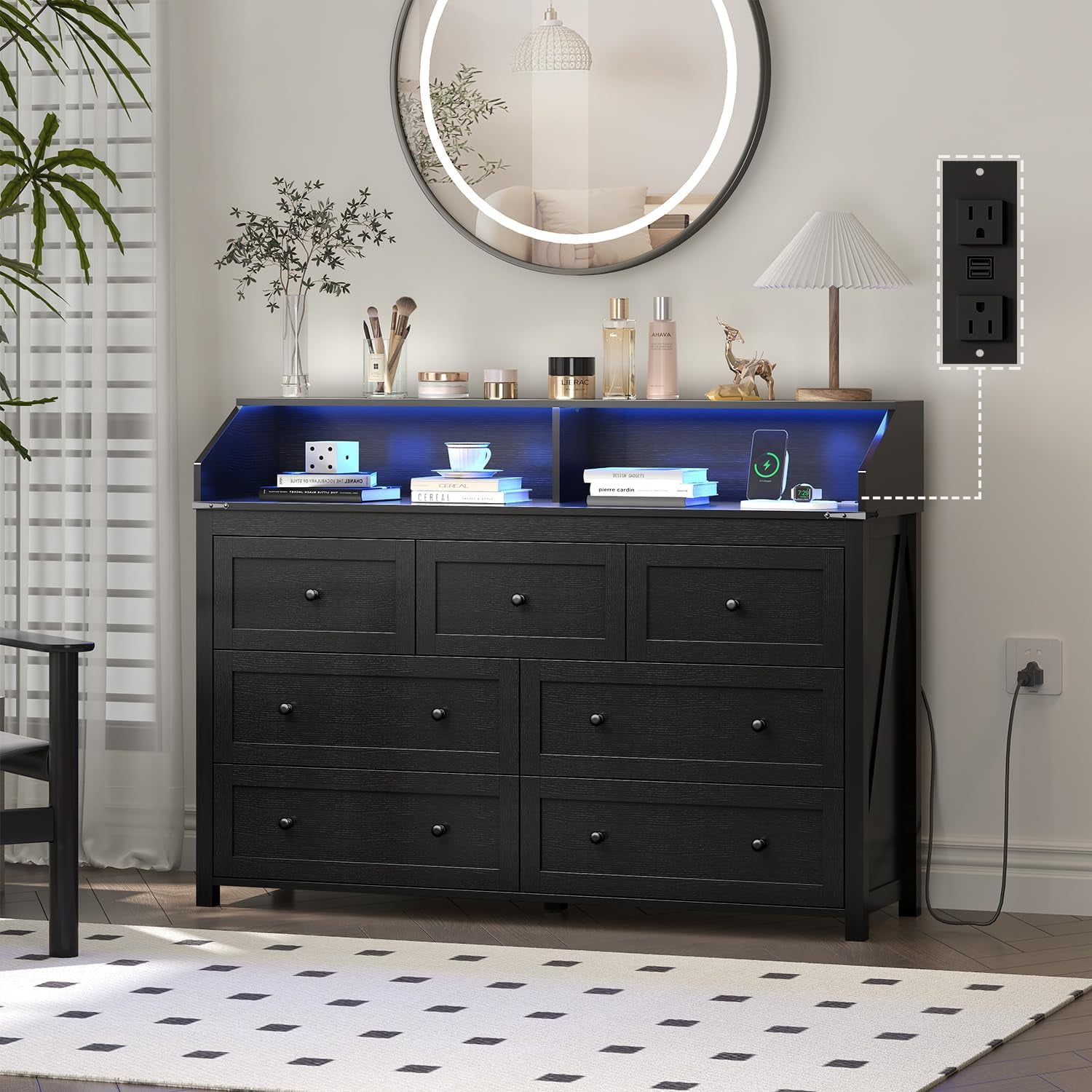 OIKMOINB 4 Drawer Dresser Chests with LED Light Wide Chest of Drawers ...