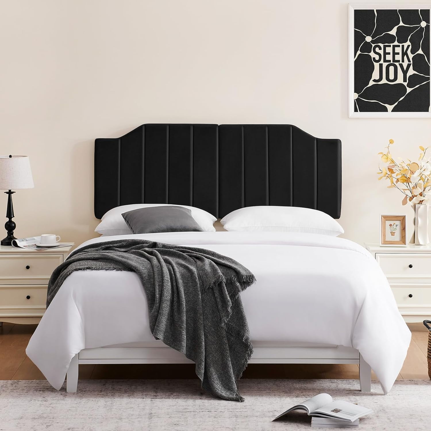 OIKMOINB Adjustable Height Queen Headboard Upholstered Velvet Bed ...