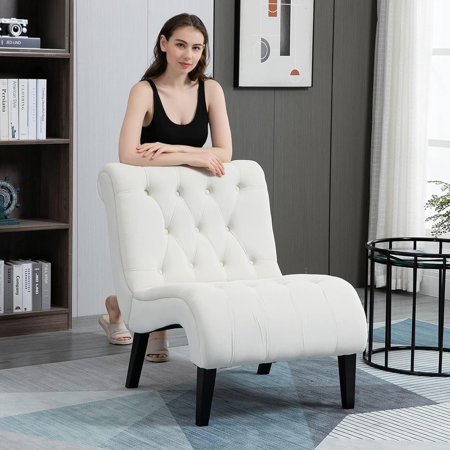 OIKMOINB Armless Accent Chair Upholstered Button Tufted Living Room ...