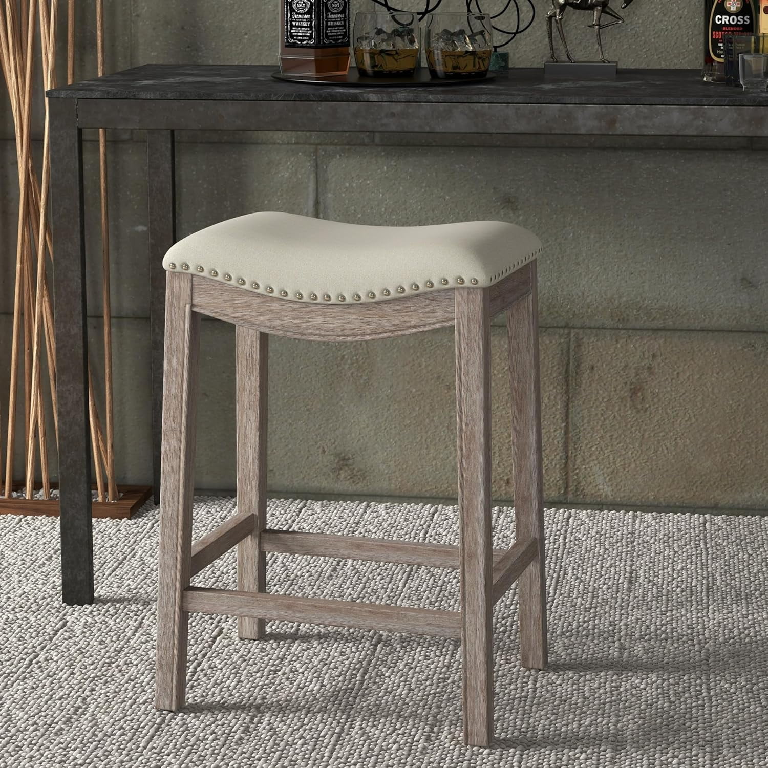 OIKMOINB Bar Stools 27 Inch Counter Height Barstools with Wooden Frame ...