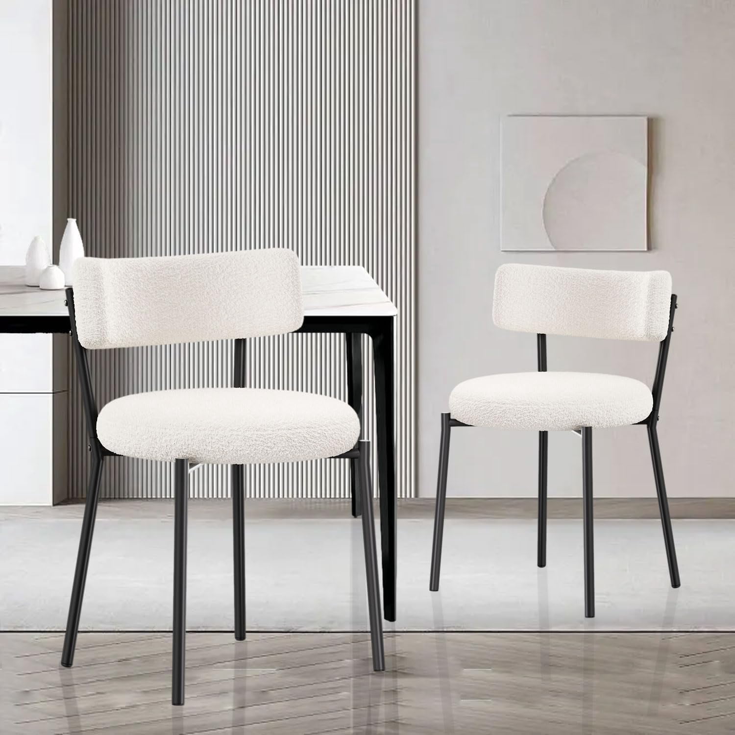 OIKMOINB Boucle Dining Chairs Set of 2 Modern Round Upholstered Dining ...