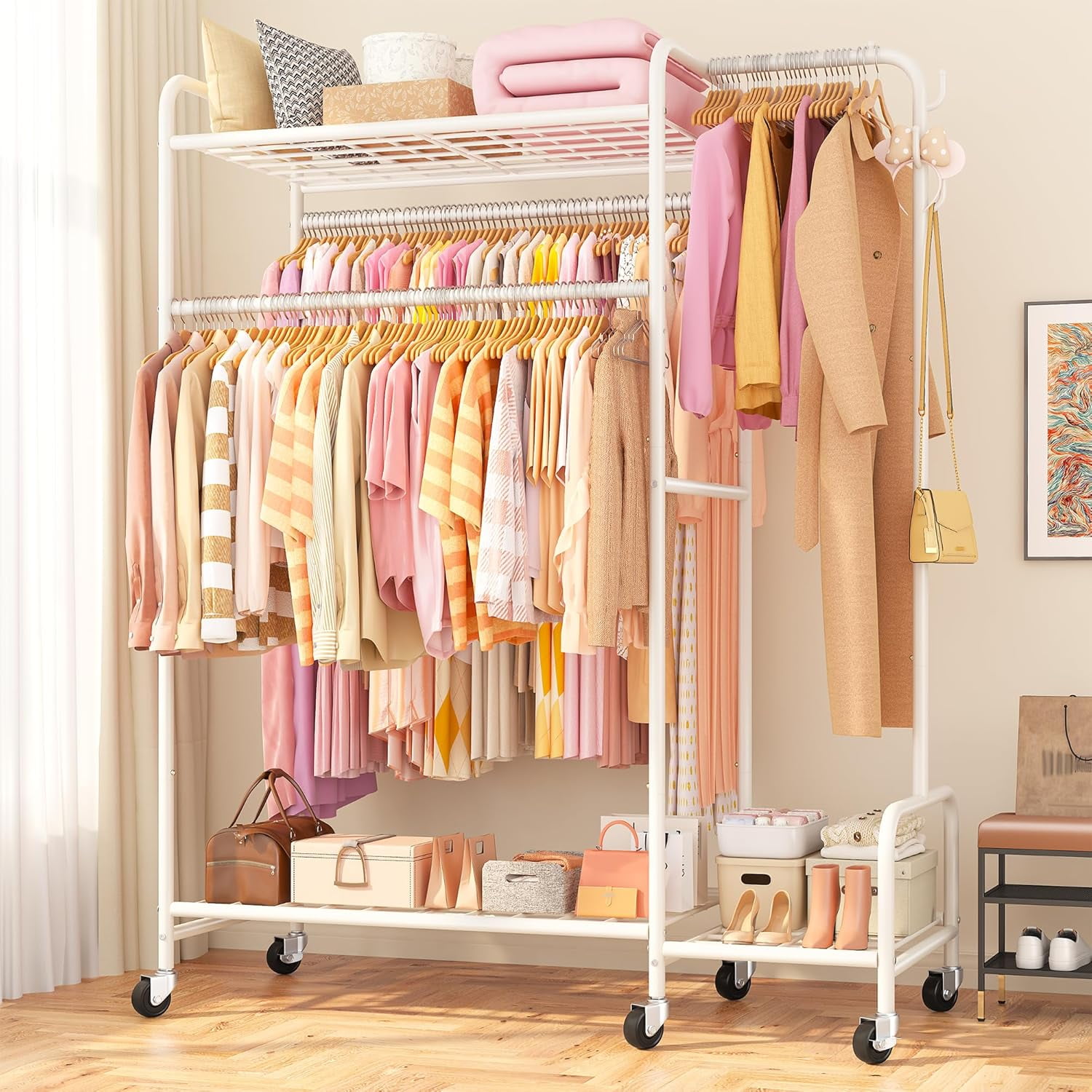 OIKMOINB Clothes Racks For Hanging Clothes with Coat Load 650LBS 74" H ...