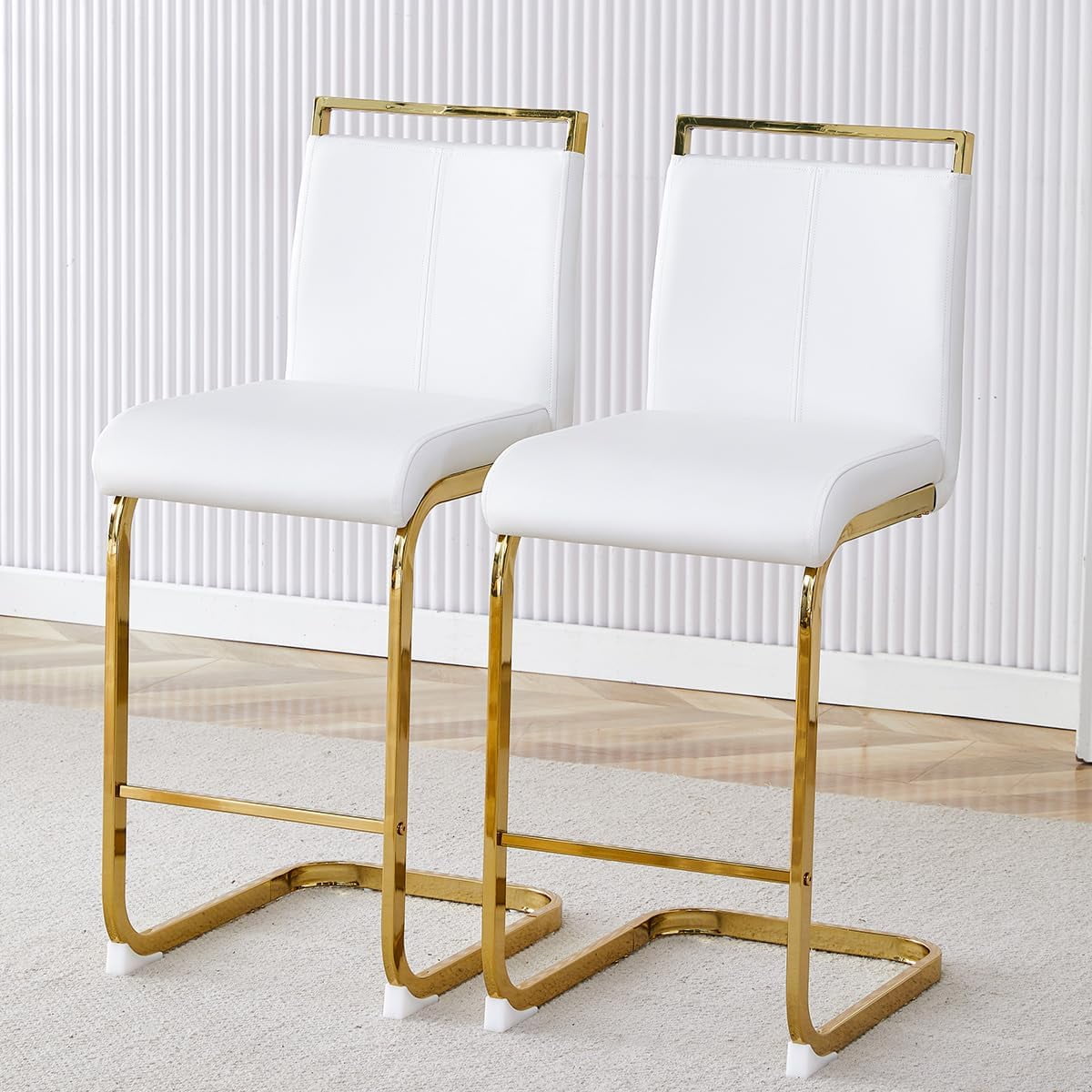 OIKMOINB Counter Height Bar Stools 25" Modern Bar Stools White Faux ...