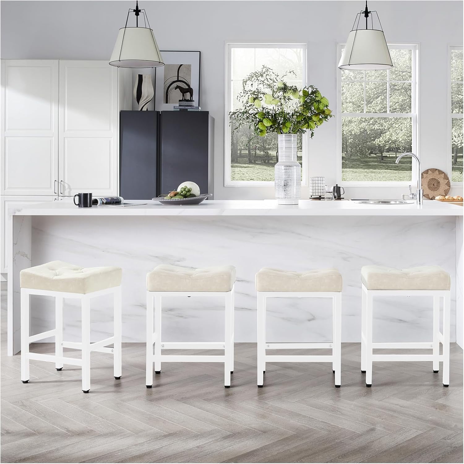 OIKMOINB Counter Stools Brown Bar Stools for Kitchen Counter Saddle ...