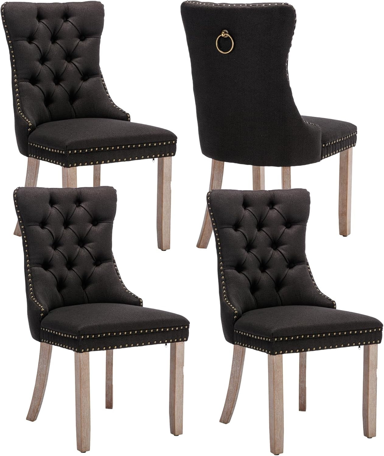 OIKMOINB Dining Chairs Set of 2 Linen Fabric Upholstered Dining Room ...