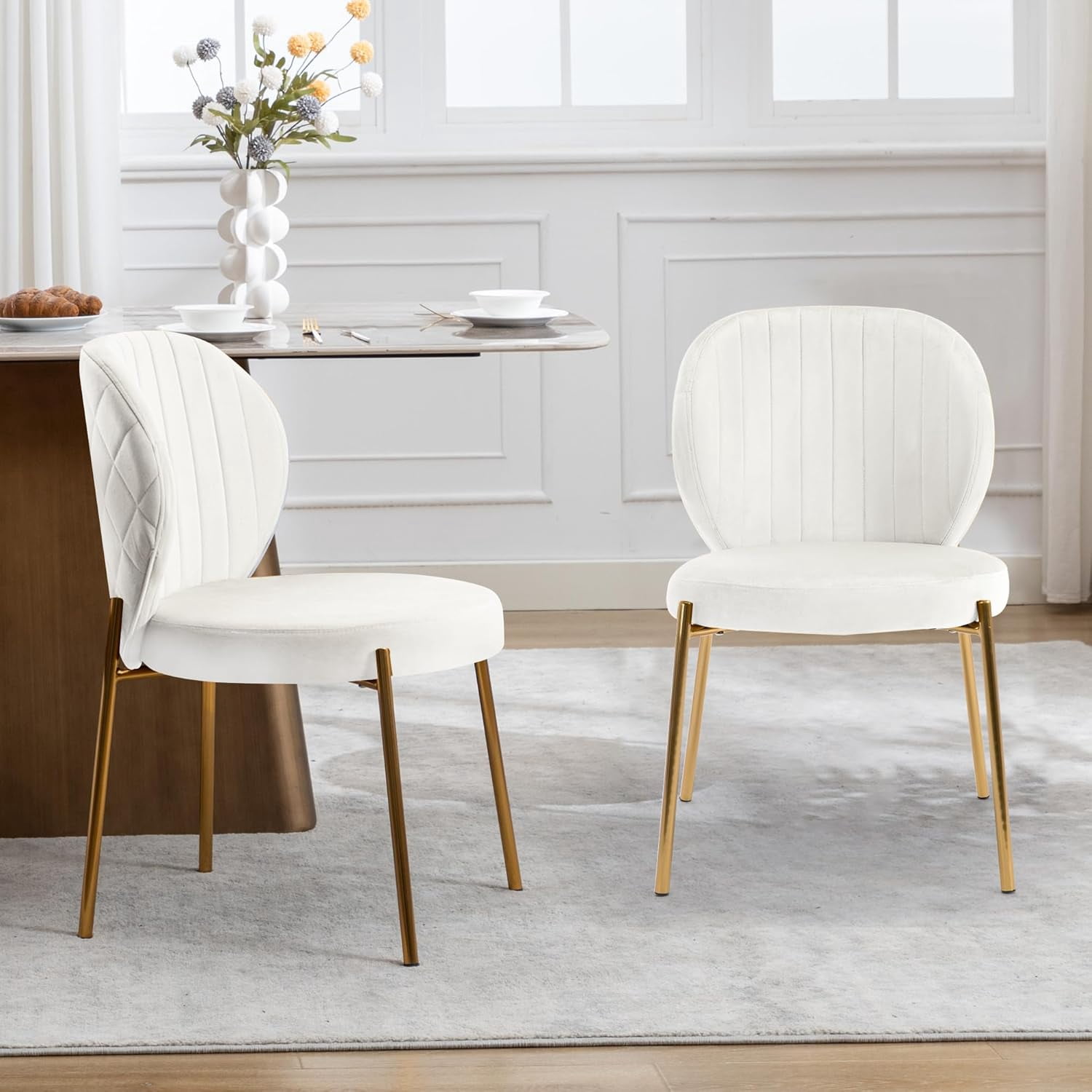 OIKMOINB Dining Chairs Set of 2 Velvet Yellow Chairs Mid Century Modern ...