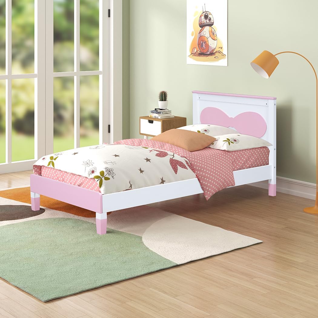 OIKMOINB Full Bed Frame Cute Full Platform Bed with Curved Headboard ...