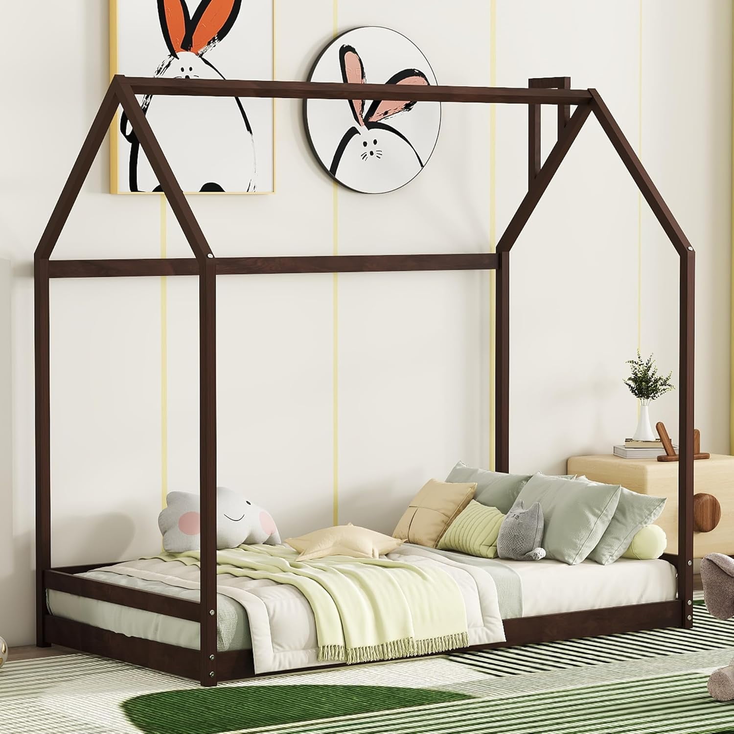 OIKMOINB Full House Bed for Toddlers Montessori Bed for Kids Wood Floor ...