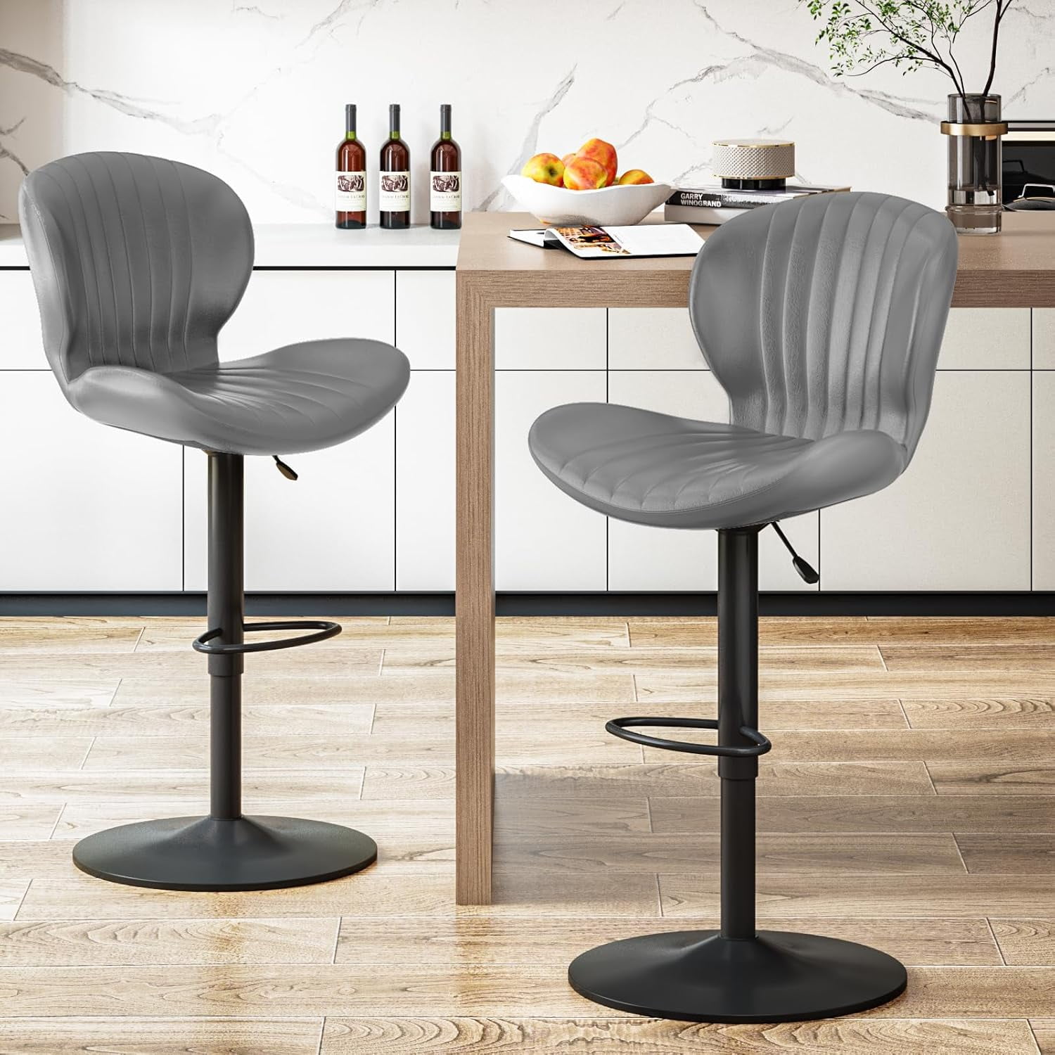 OIKMOINB Modern Adjustable Bar Stools Faux Leather Upholstered Swivel ...