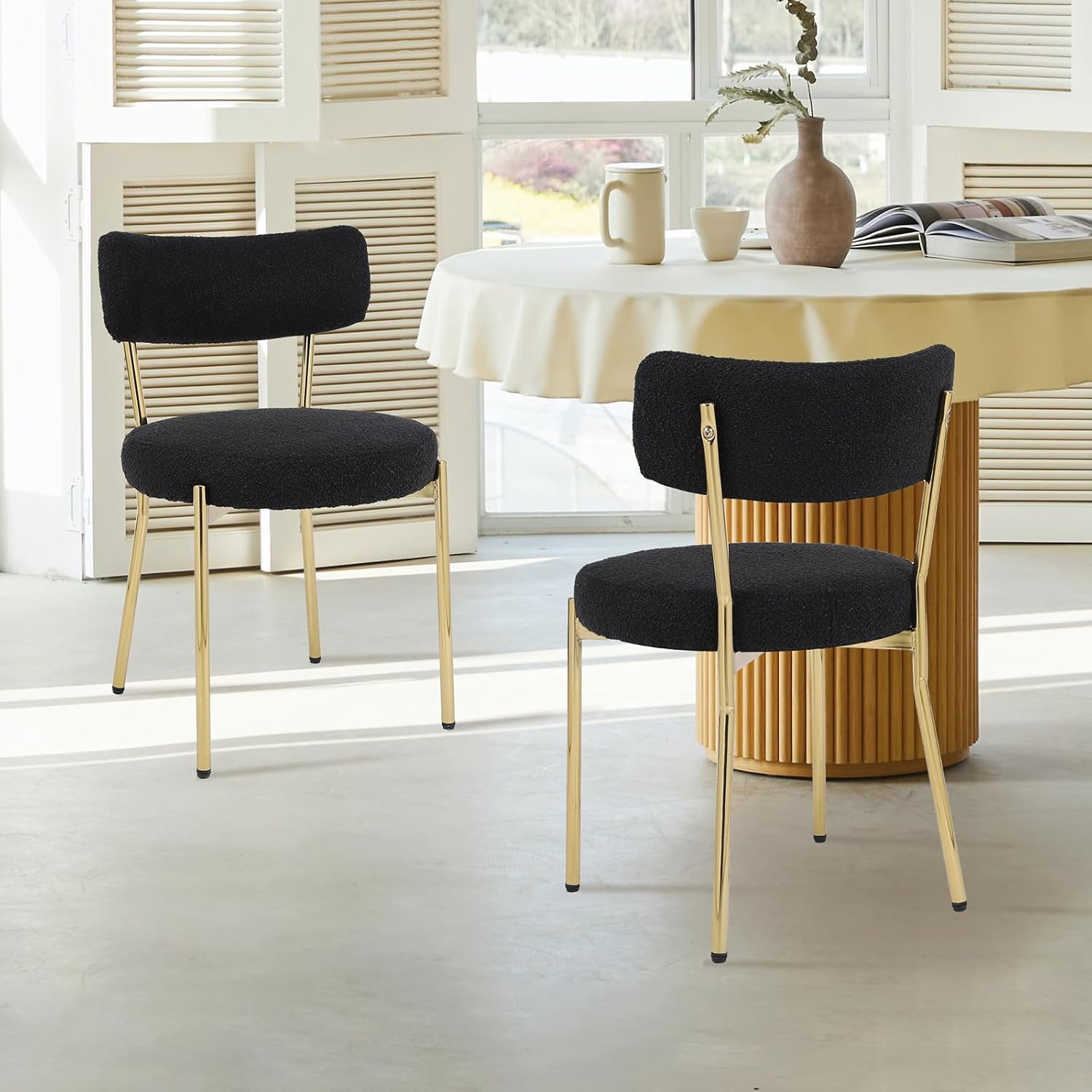 OIKMOINB Modern Boucle Dining Chairs Set of 2 Mid-Century Modern Sherpa ...