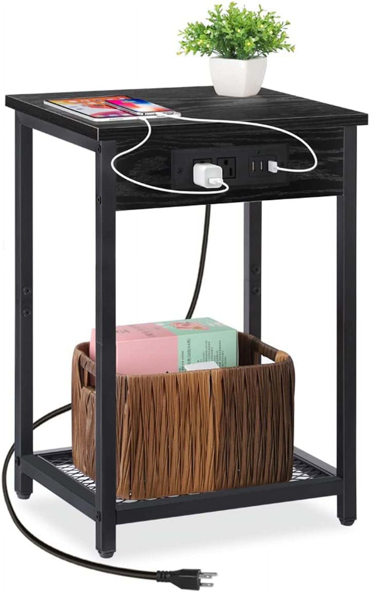 OIKMOINB Nightstands with Charging Station 2 Tier Bedside Table with ...