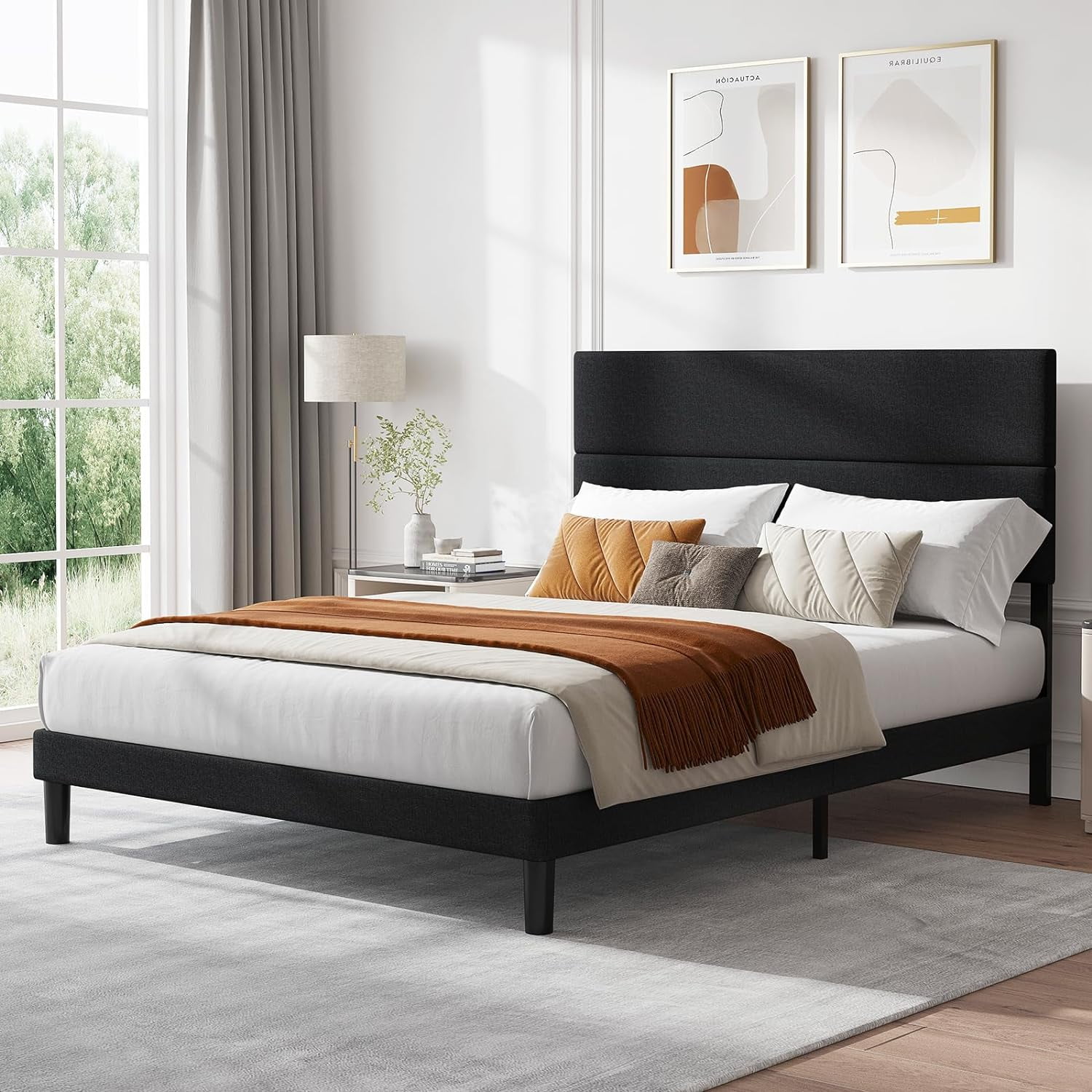 OIKMOINB Queen Size Bed Frame Upholstered Platform Bed with Adjustable ...