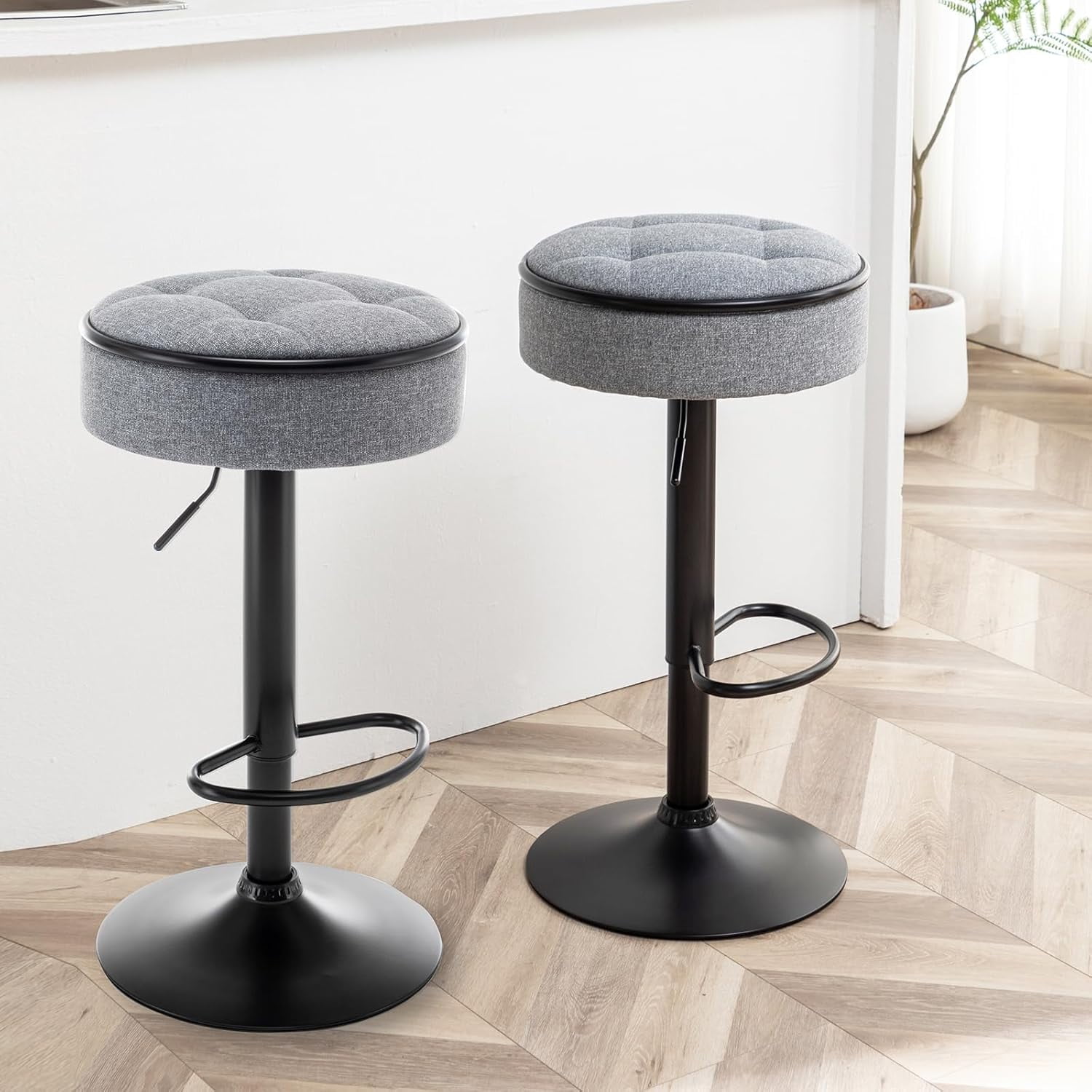 OIKMOINB Swivel Round Airlift Storage Bar Stool Set of 2，Height ...