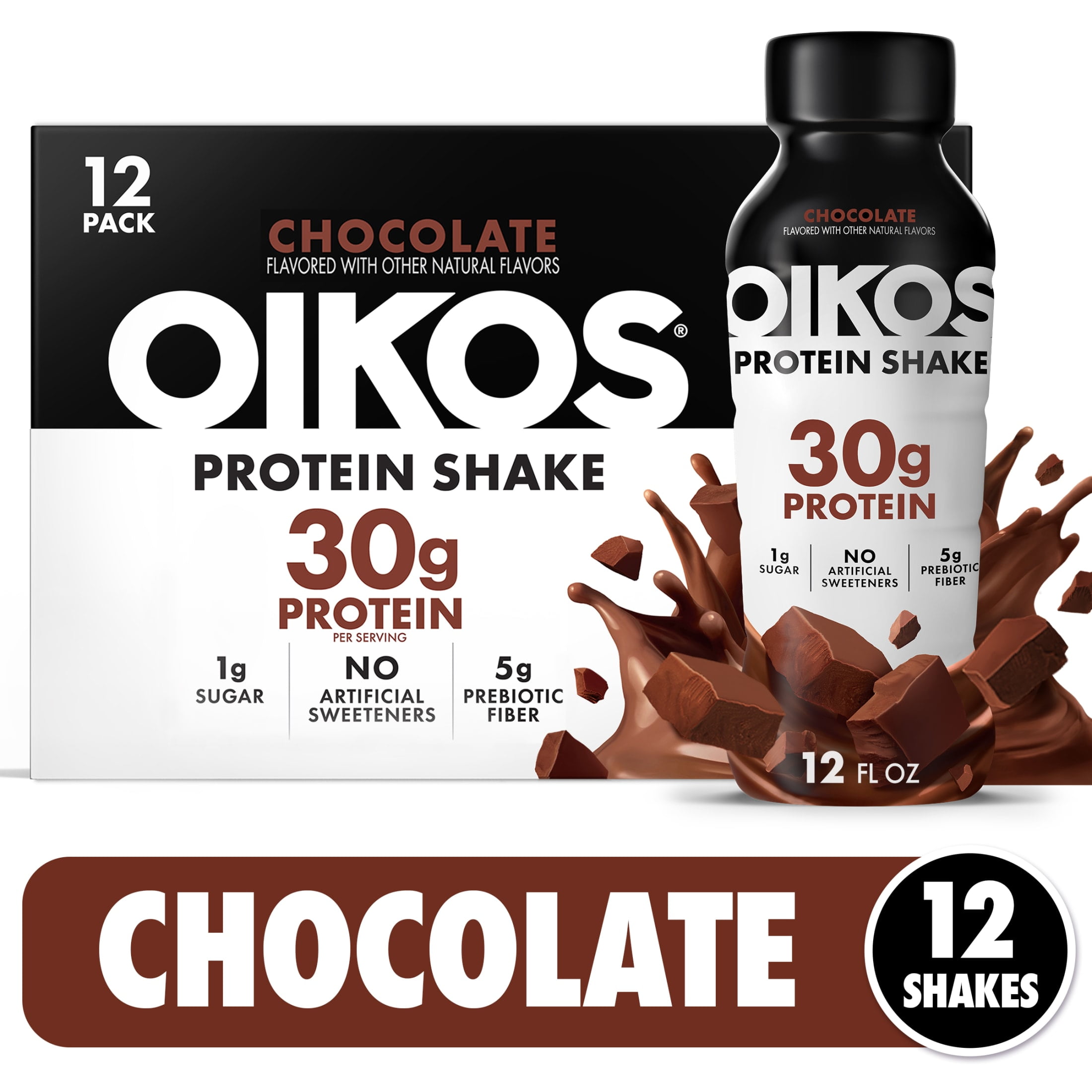 Oikos Protein Shake, Shelf Stable, Chocolate, 30g Protein, 12 fl oz, 12 Count Bottles - Walmart.com