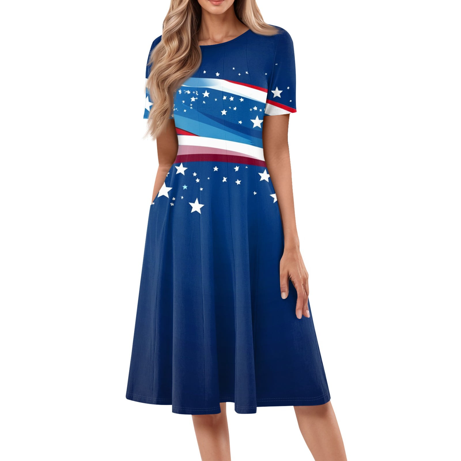 OIOLOYJM American Flag Dress for Women 4th Of July Patriotic Midi ...