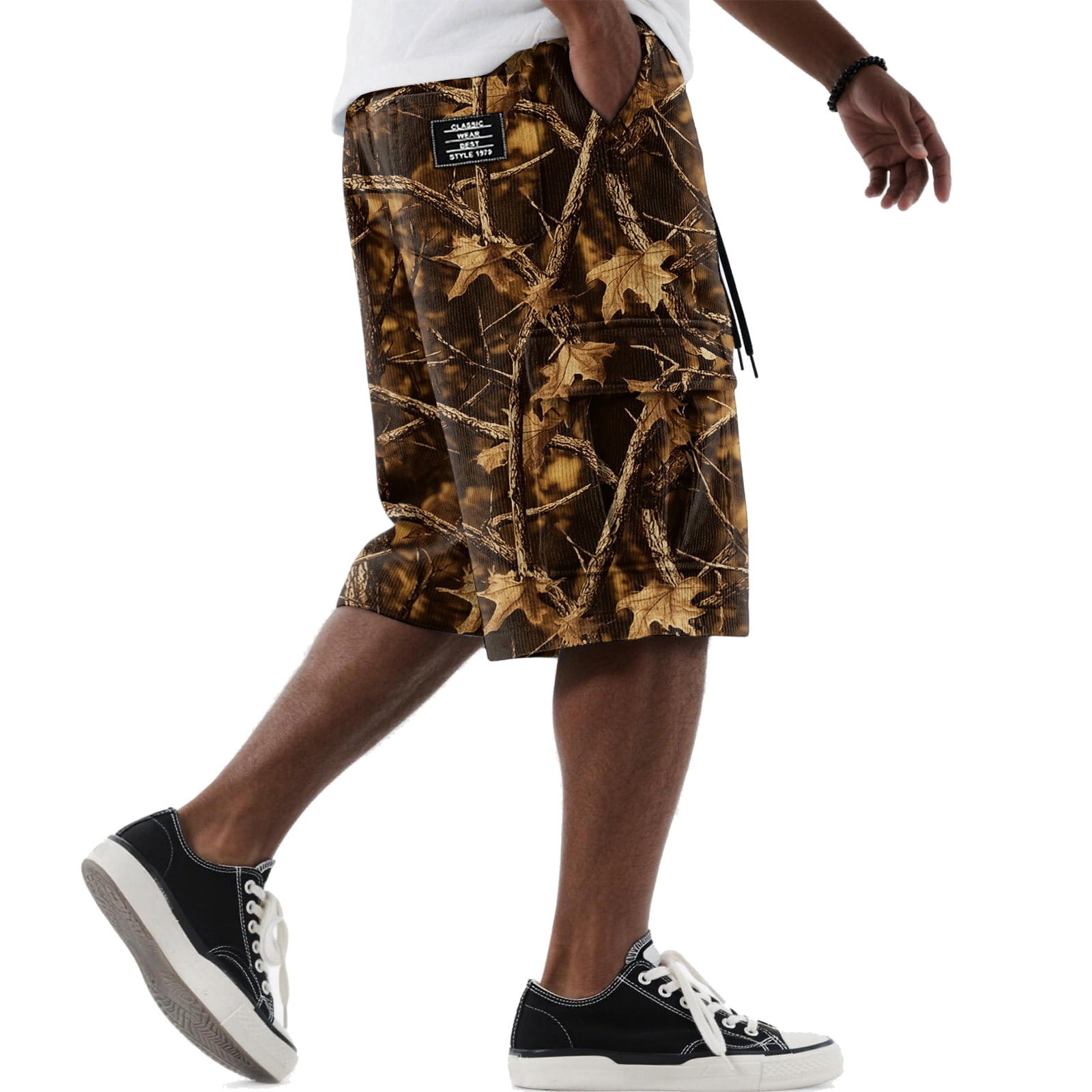 OIOLOYJM Camo Cargo Shorts Corduroy for Men Drawstring Elastic Waist ...