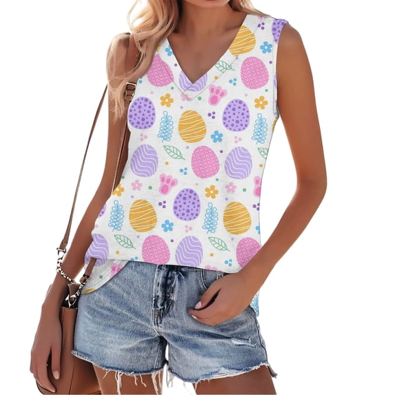 OIOLOYJM Easter Tank Tops for Women 2026 Cute Rabbit Eggs Graphic ...