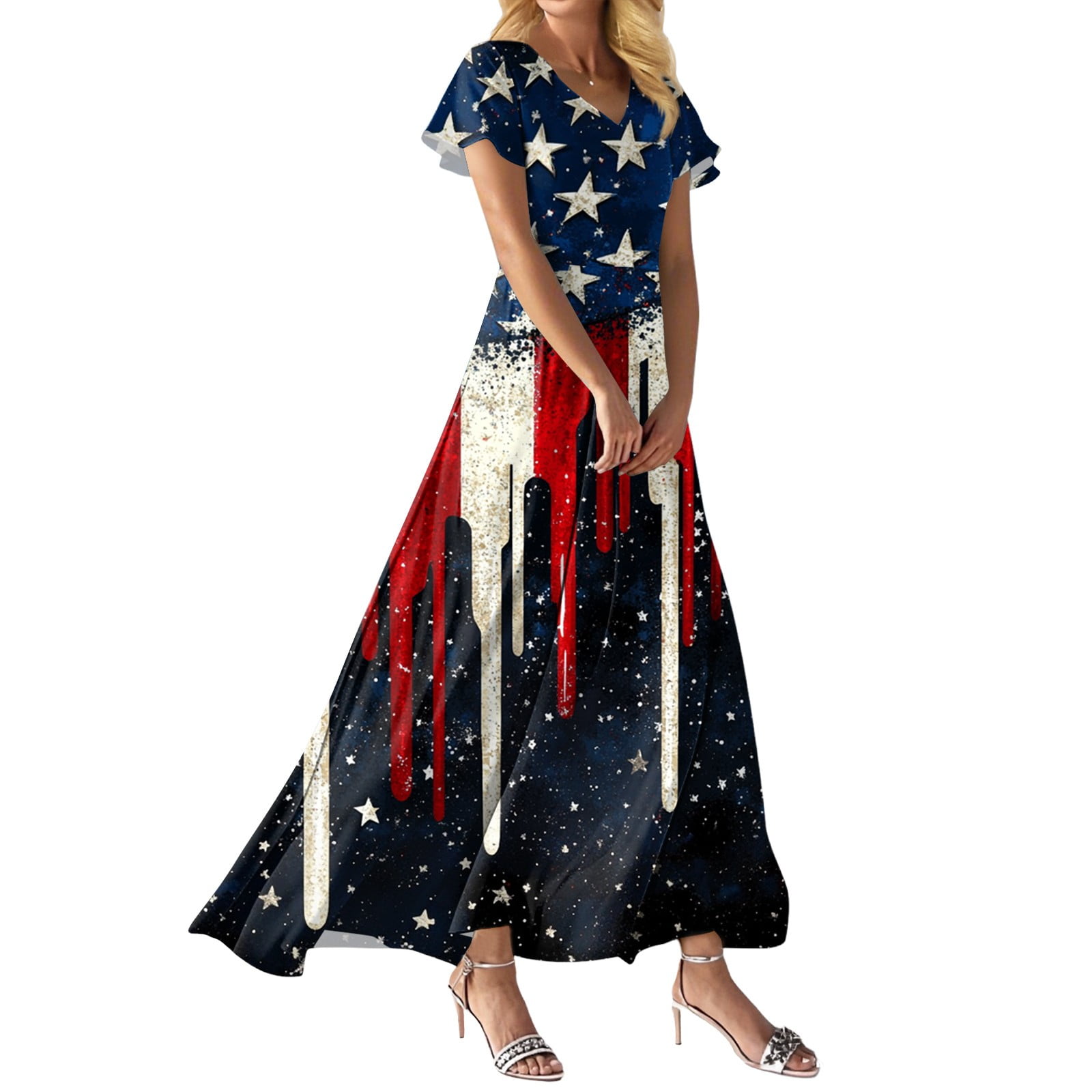 OIOLOYJM Independence Day Dress for Women Usa Flag Patriotic Maxi Dress ...