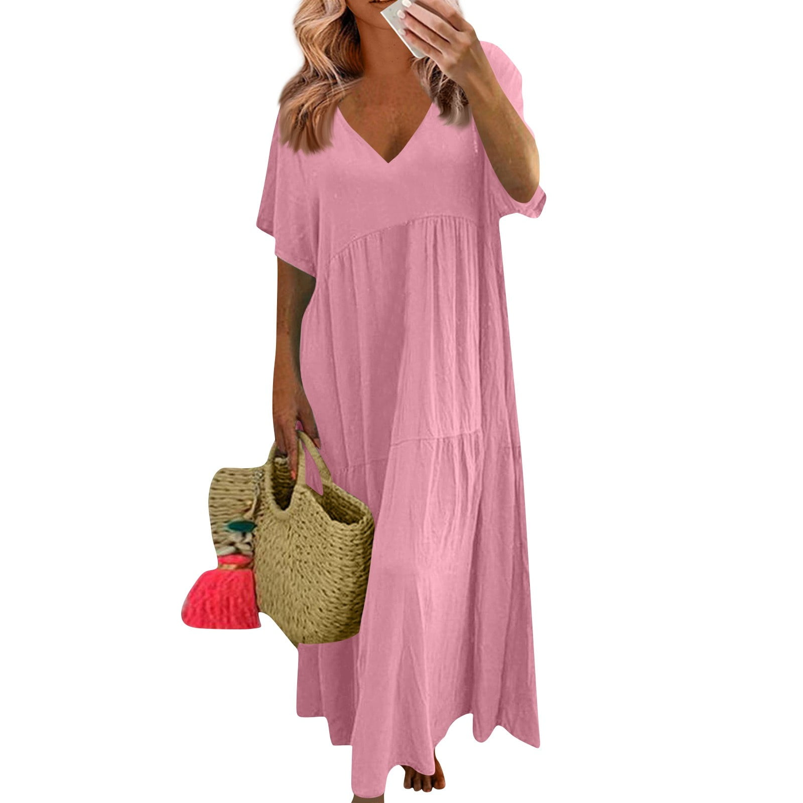 OIOLOYJM Linen Dresses for Women Plus Size Flowy Swing Maxi Dress Boho ...