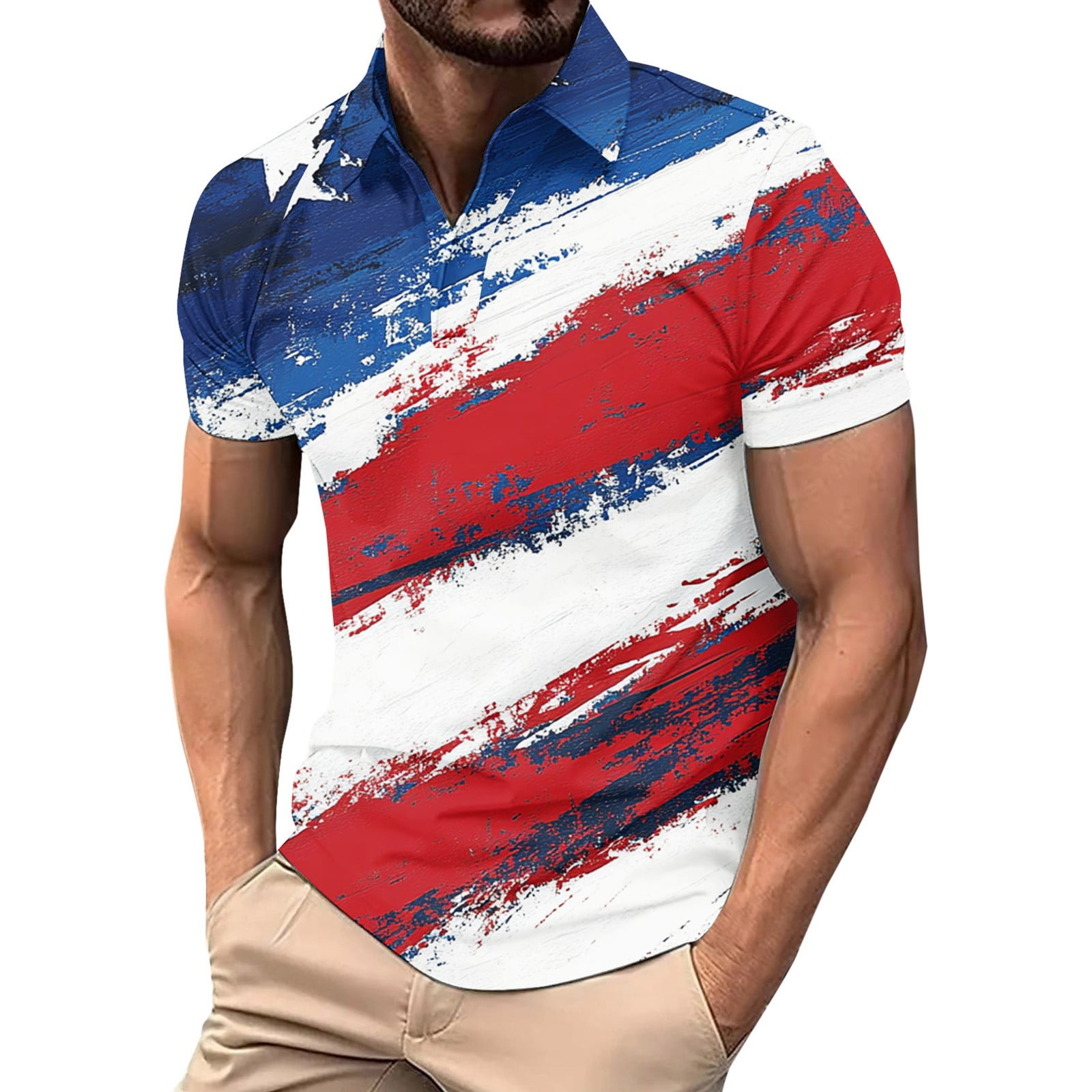 OIOLOYJM Mens American Flag Polo Shirts Independence Day Button Down ...