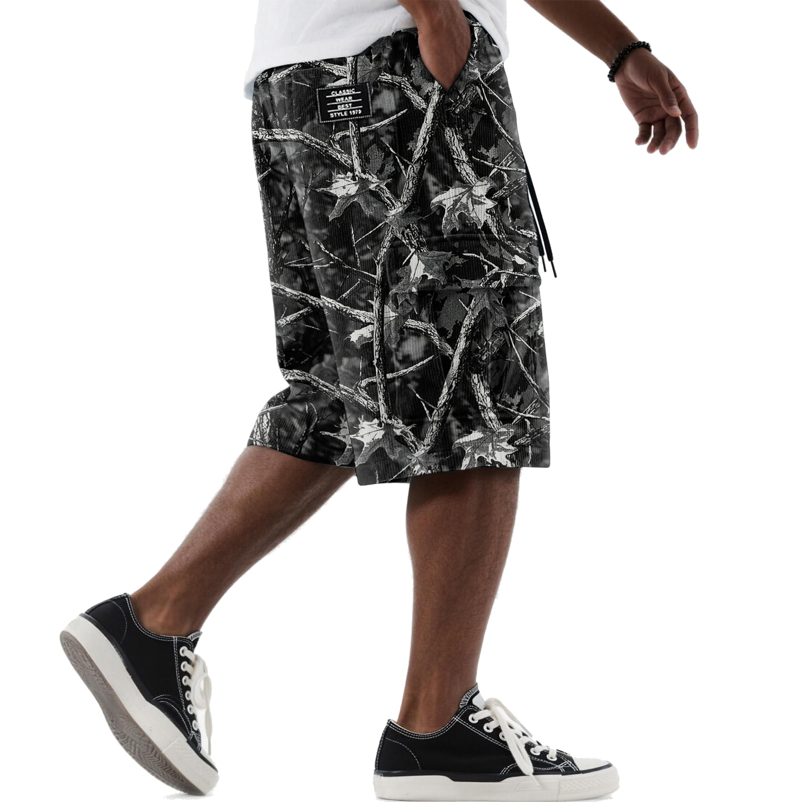 OIOLOYJM Mens Camo Cargo Shorts Corduroy Drawstring Waist Relaxed Fit ...