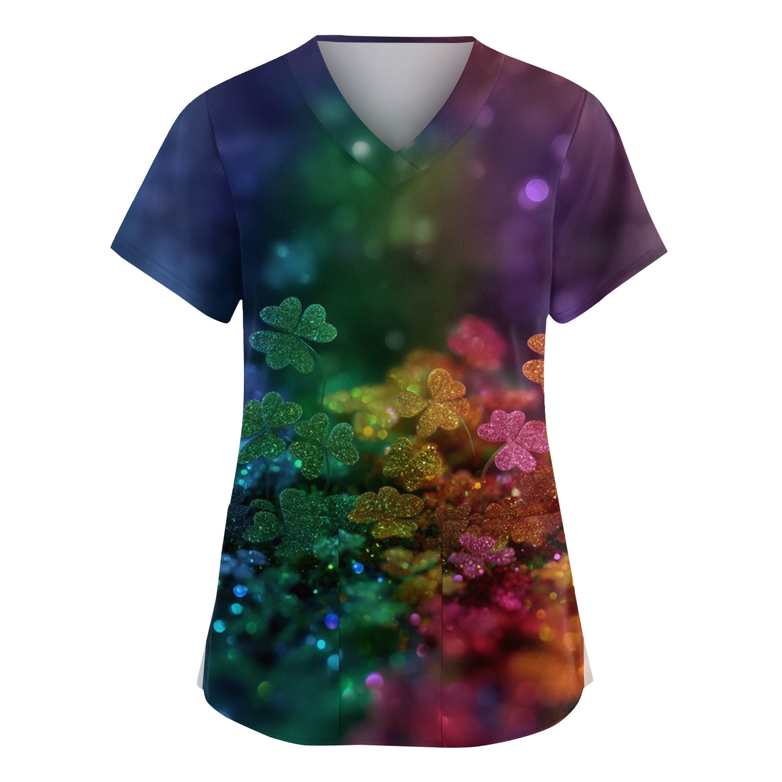 OIOLOYJM St. Patrick's Day Scrub Tops Women Funny Medical Shamrock ...