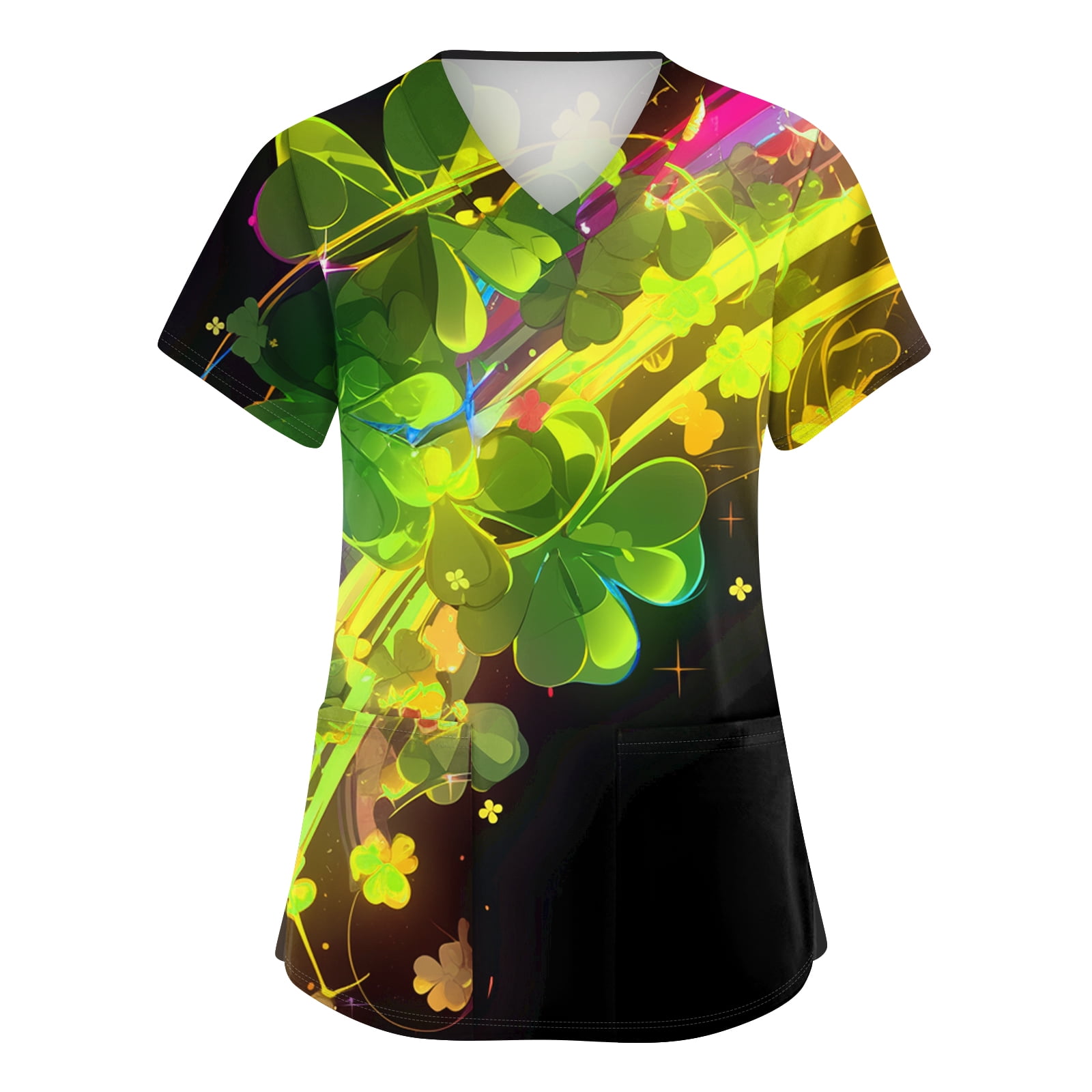 OIOLOYJM St. Patrick's Day Scrubs Tops for Women Irish Medical Clover ...