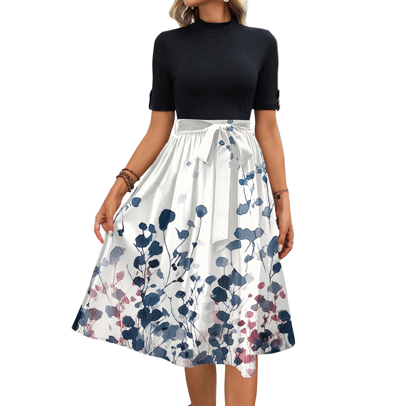 OIOLOYJM Summer Midi Dresses for Women 2025 Short Sleeve Empire Waist ...