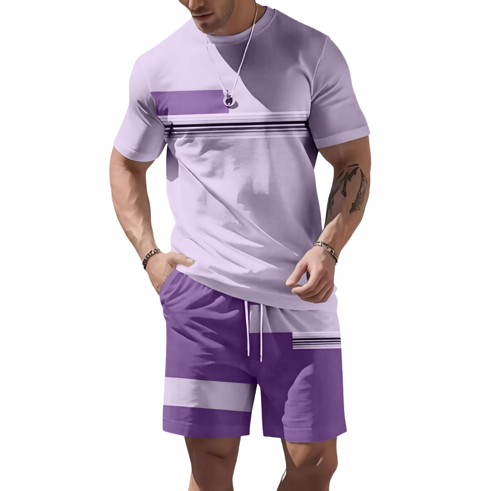 OIOLOYJM Summer Outfits for Men Color Block Stripe Workout Tracksuits ...
