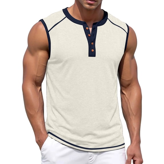 OIOLOYJM Tank Tops Men Sleeveless Patchwork Workout Gym Muscle Henley ...