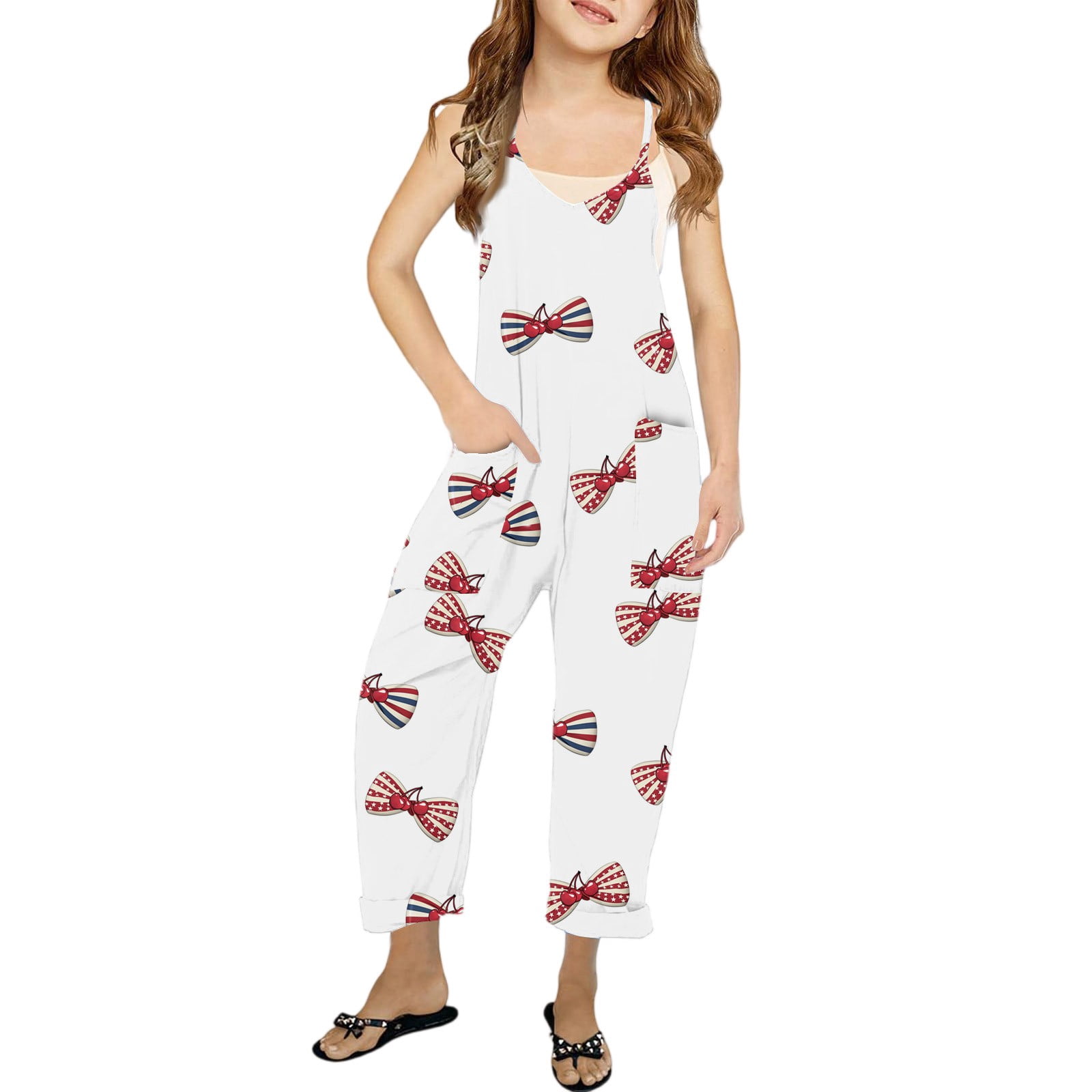 OIOLOYJM Usa Flag Jumpsuit for Girls Independence Day Patriotic Thin ...