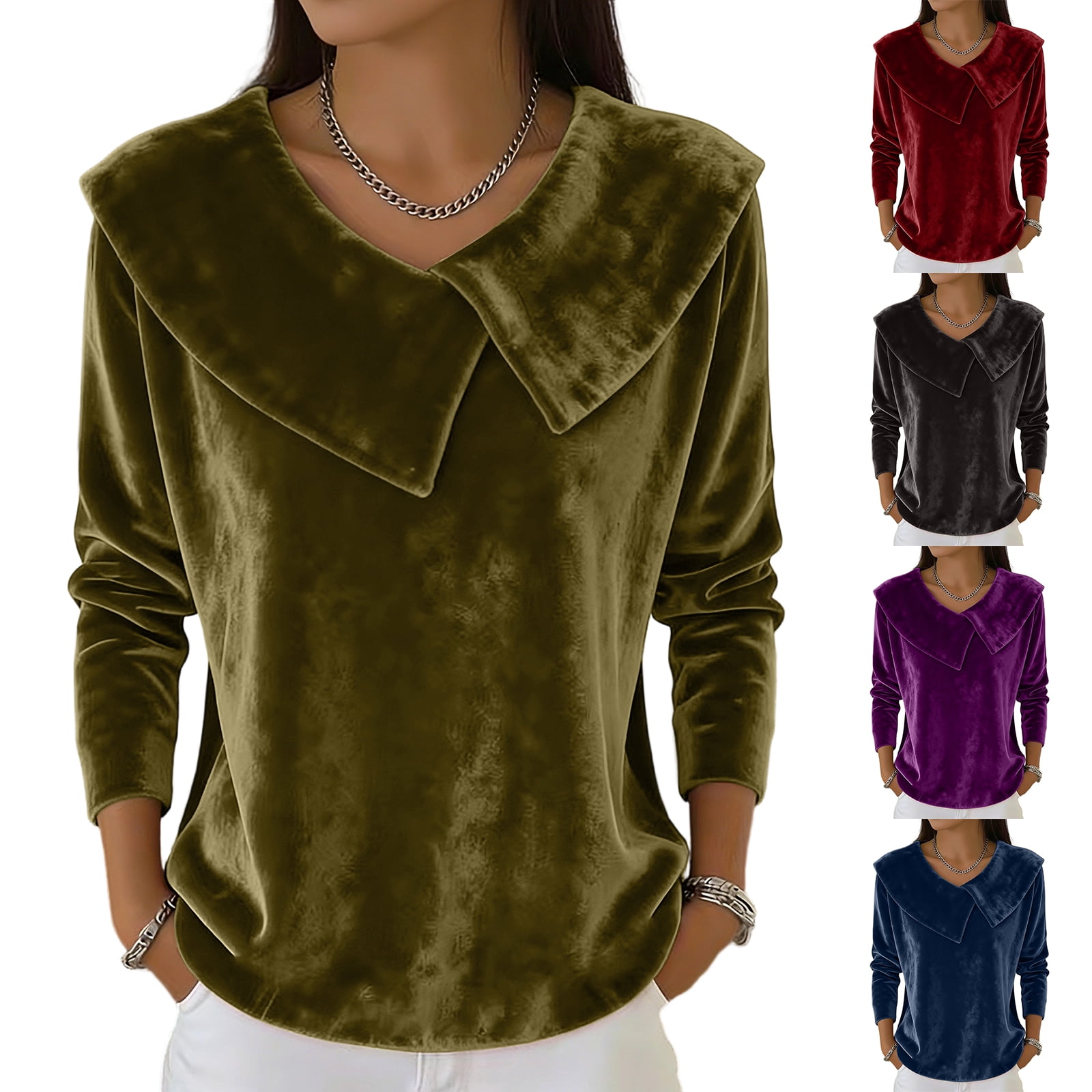 OIOLOYJM Velvet Tops for Women Dressy Casual Asymmetric Peter Pan ...