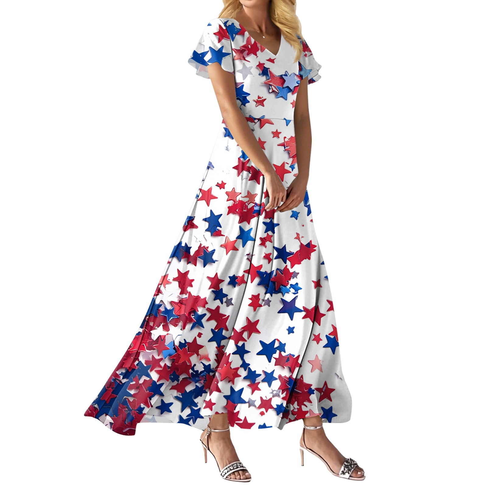 OIOLOYJM Women's Independence Day Dress American Flag Patriotic Maxi ...