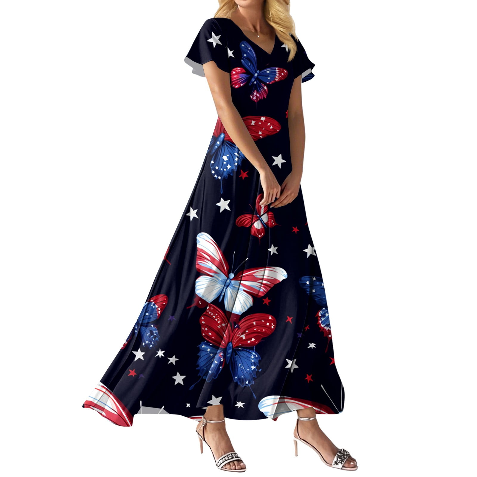 OIOLOYJM Women's Independence Day Dress American Flag Patriotic Maxi ...