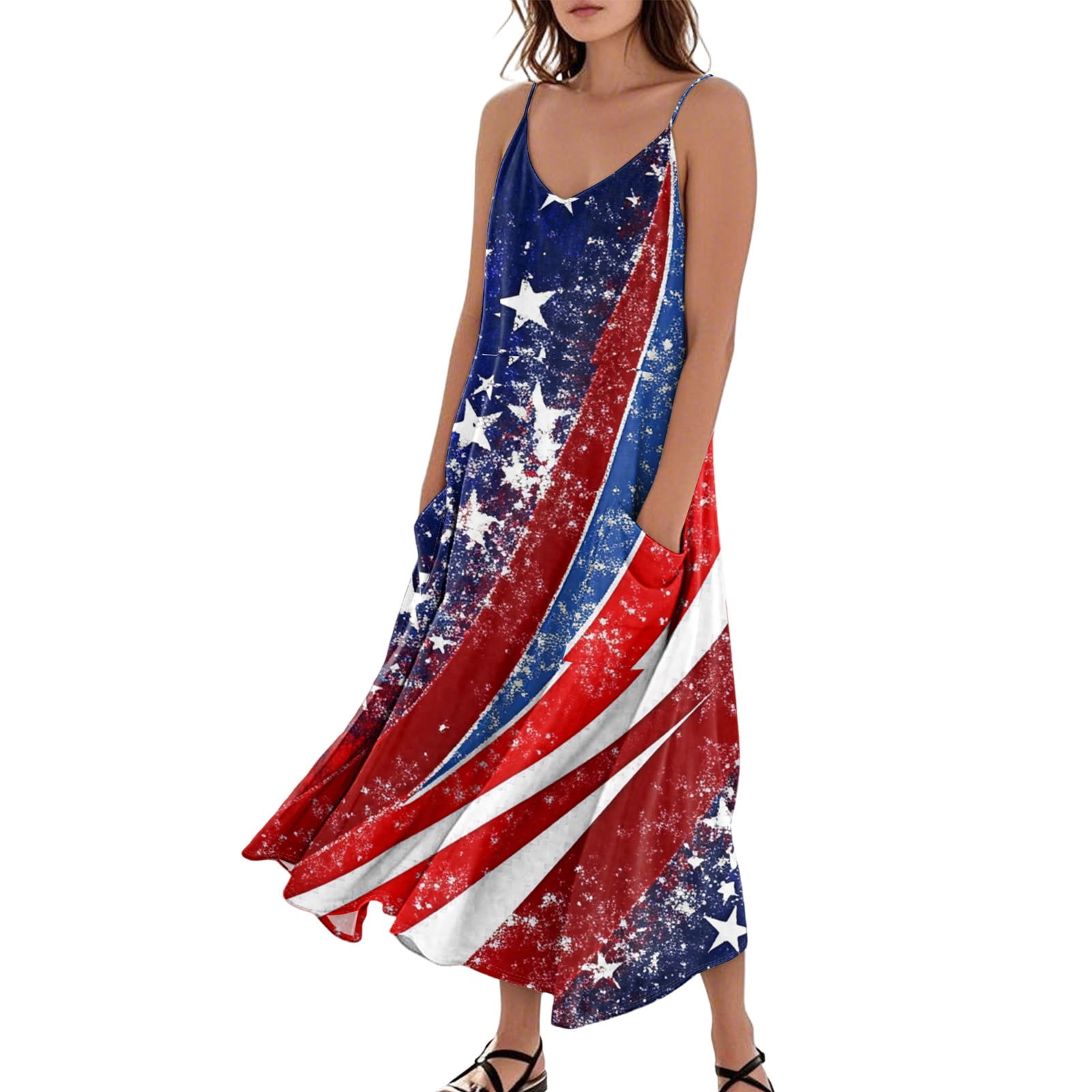 OIOLOYJM Women's Independence Day Dress American Flag Sleeveless ...