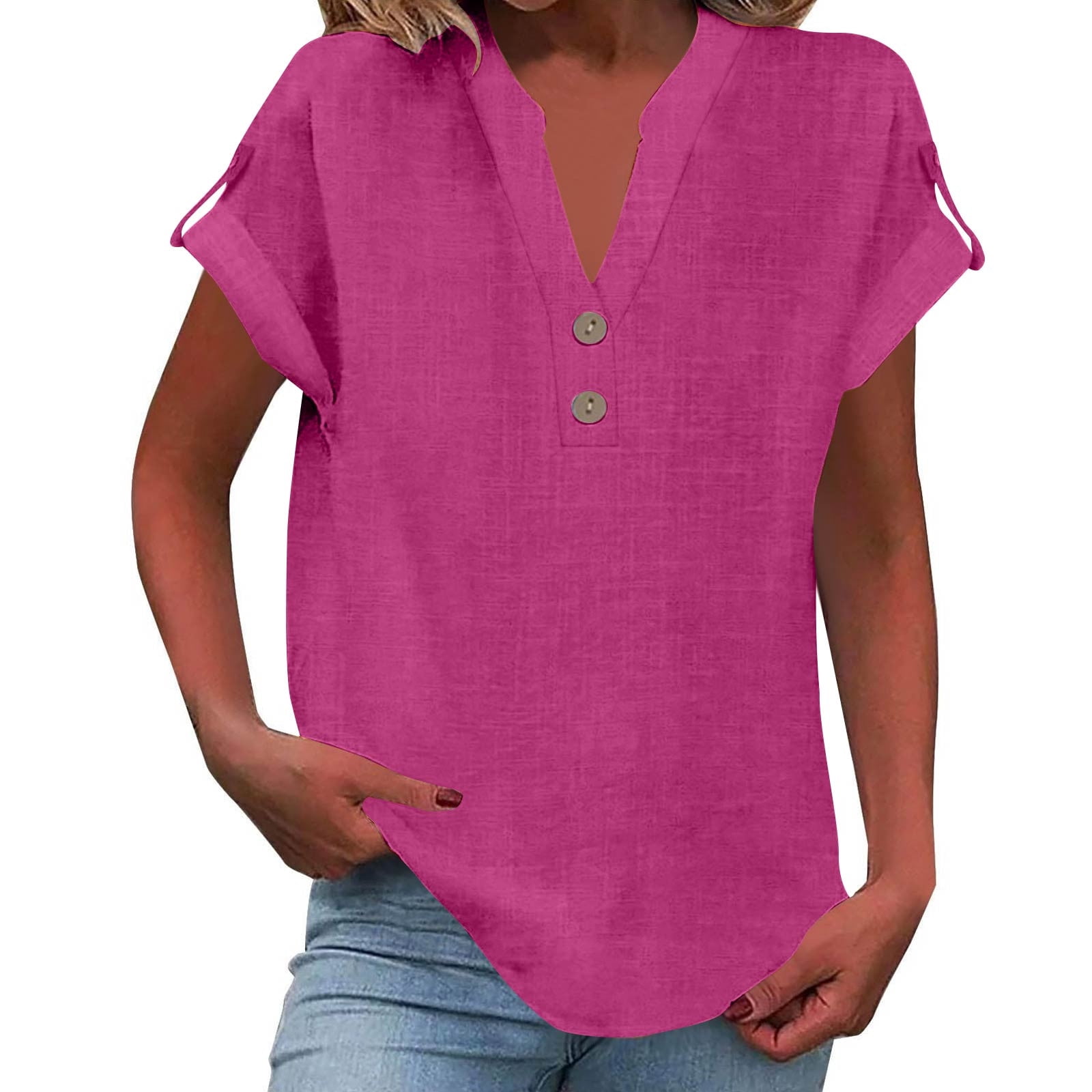 OIOLOYJM Women's Oversized Tops 2026 Spring Short Sleeve Henley Shirts ...
