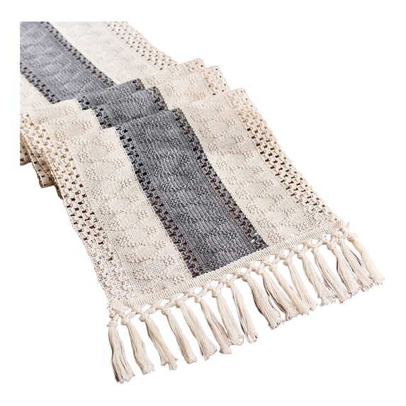OIUR Table Runner Color Block Long Strip Design Tassel Element Table ...