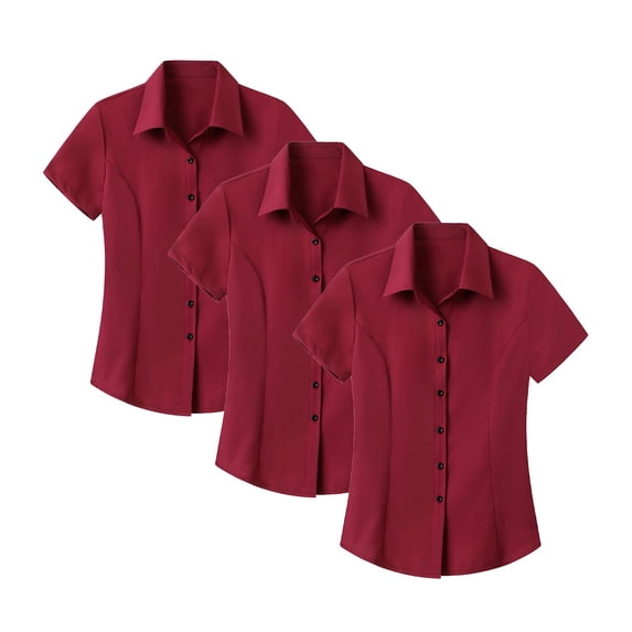 OIUUAK 3 Pack Stretchy Fabric Waitress Shirts for Women, Short Sleeve ...