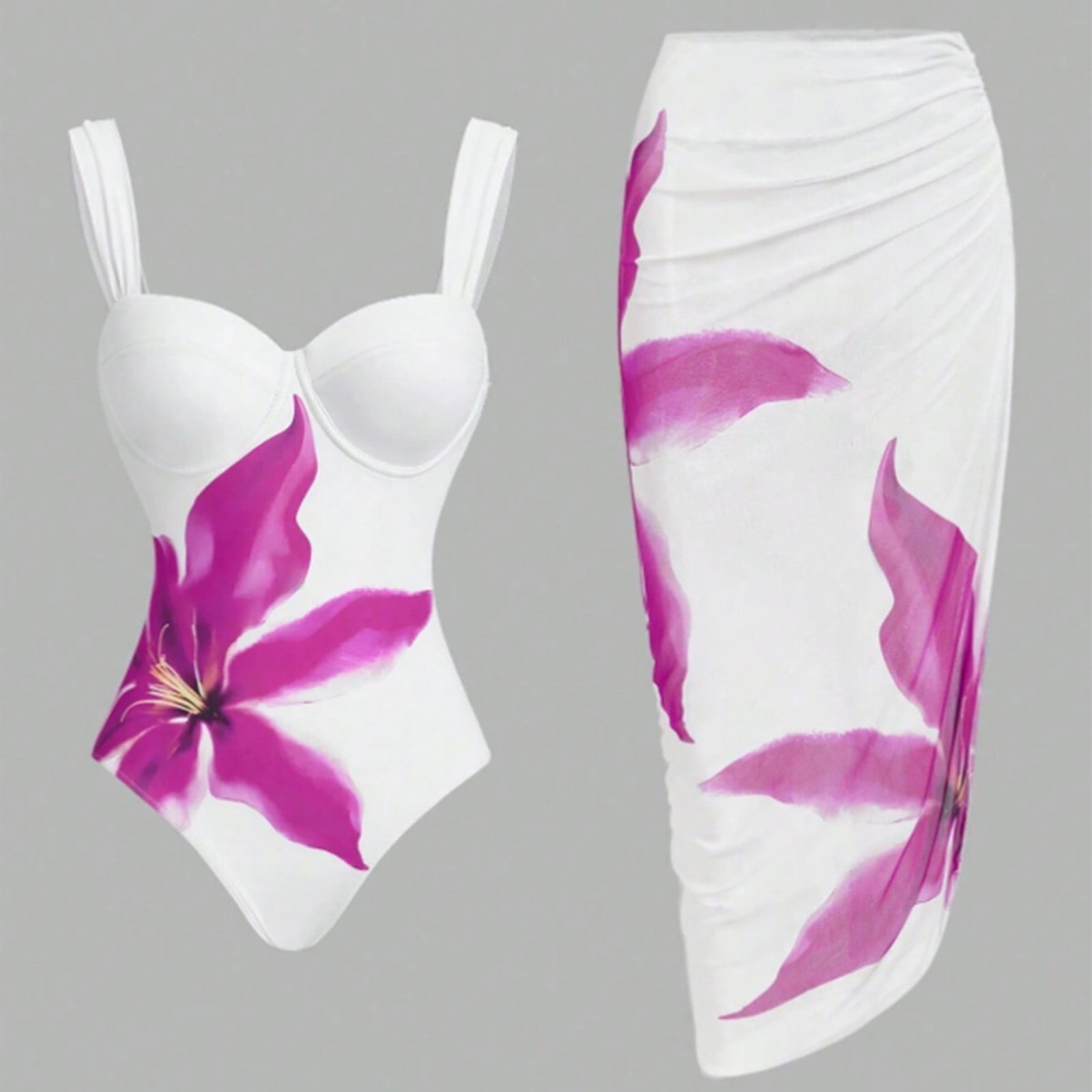 OIUUAK Women's Bikini Suspender Flower Print Slim Hip Packing Beach ...