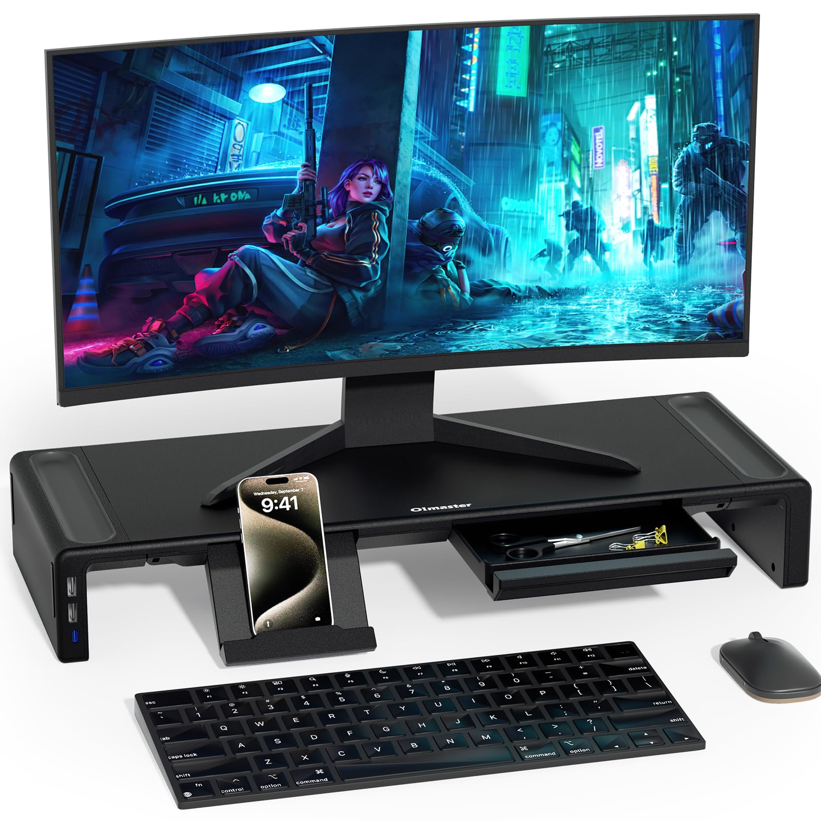 OImatser Monitor Stand Riser 3.0 USB HUB, Type-C Data Port, Foldable ...
